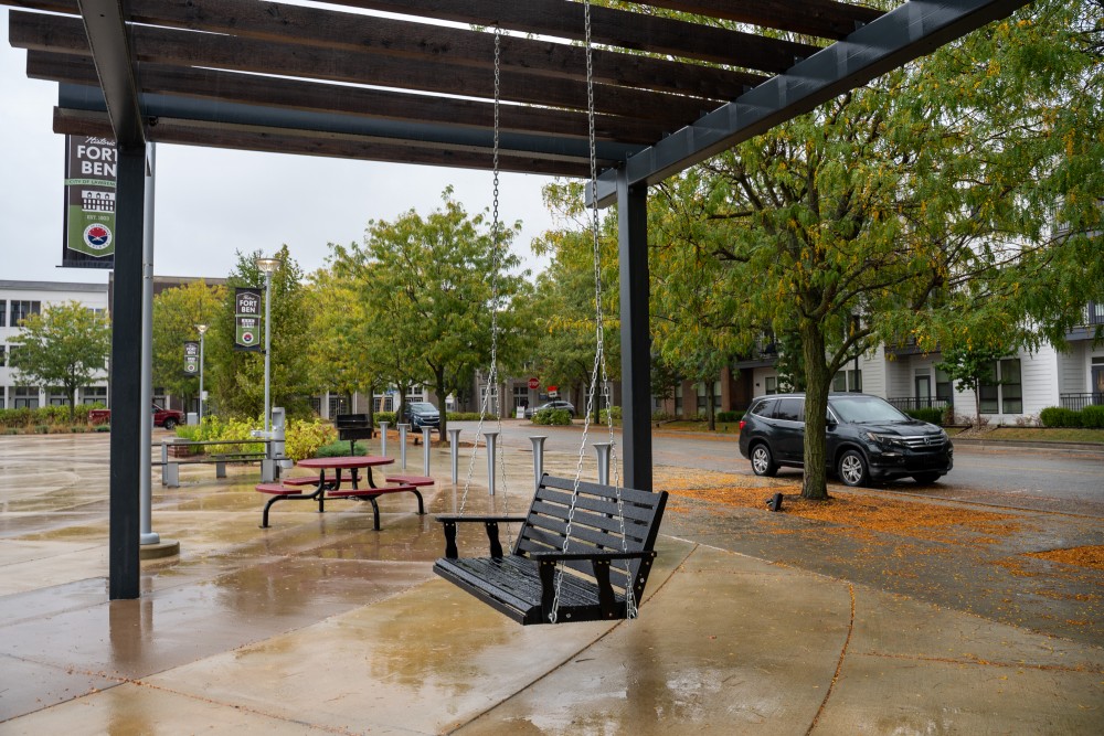 New Hanging Swings Installed at Civic Plaza | City of Lawrence, Indiana